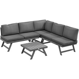 OUTSUNNY Ensemble salon de jardin dangle 5 places style contemporain avec table basse coussins acier alu gris