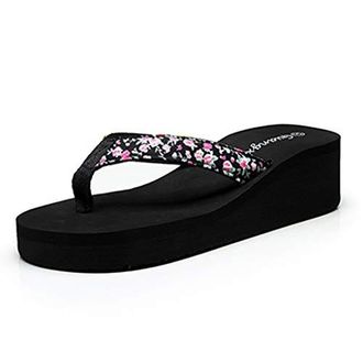 Generic Chaussures à talon compensé pour femme - Sexy - Fleurs - Bohème - Chaussures dété - Style mode - Plage - Sandales pour femme - Sandales compensées pou