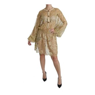 Dolce & Gabbana Goldenes Spitzen A-Linie Knielanges Kleid - - Dresses - Damen - Gelb - S