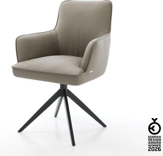 DELIFE Drehstuhl Heira-Flex mit Armlehnen Echt-Leder Schlamm Kreuzgestell breit Schwarz 360&deg; drehbar Wippfunktion Taschenfederkern, Esszimmerst&uuml;hle