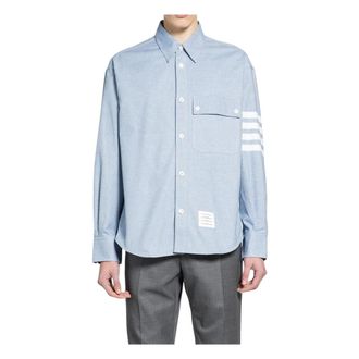 Thom Browne Homme, Chemises, Bleu, Taille: XS Chemise Oversize En Flanelle Tiss&eacute;e &Agrave; 4 Barres