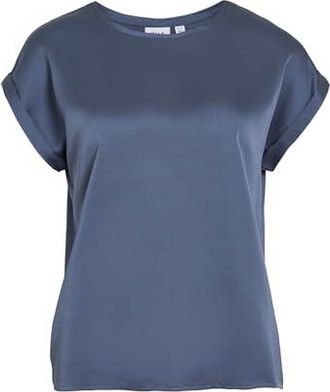 Vila Vila Viellette S/S Satin Top-Noos, Bleu foncé, 42 Femmes