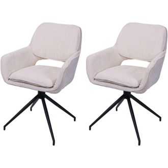 Hhg 2er-Set Esszimmerstuhl HHG 643, K&uuml;chenstuhl, drehbar Auto-Return, Stoff Chenille (490g/m&sup2;) &Ouml;ko-Tex creme