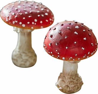 Loberon Deko-Pilz 2er Set Quintelle, von Hand Bemalt, Fliegenpilz-Nachbildung, Detailliert Gestaltet, Herbstliche Stimmung, Dekoobjekte, Dekoration, Polyresin