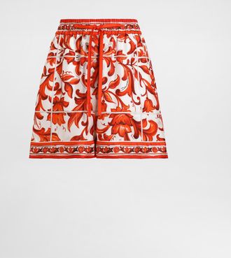 Dolce & Gabbana Bermudas Aus Seide Mit Majolika-print - Frau Hosen Und Shorts Mehrfarbig 42