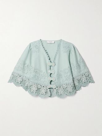 Sea New York Haut Raccourci En Coton Et Lin Mélangés À Broderies Iyla - Bleu