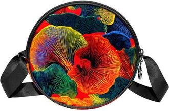 Generic Sac &agrave; bandouli&egrave;re rond pour femme, motif feuille de ginkgo, petit sac &agrave; bandouli&egrave;re avec fermeture &eacute;clair, bretelles r&eacute;glables, sac &agrave; main rond d&eacute;cont