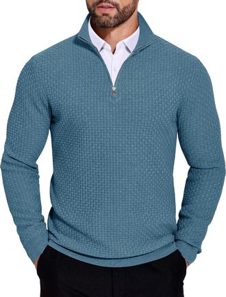 Coofandy Pullover Herren Winter Rollkragenpullover Warm Strickpullover Troyer Sweatshirt Ohne Kapuze Arbeitspullover Mit Reißverschluss Dunkelblau XXL