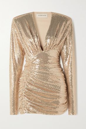 Alexandre Vauthier Asymmetrisches Minikleid Aus Stretch-jersey Mit Pailletten Und Raffungen - Neutral