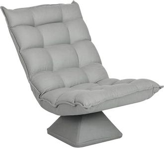 HOMCOM Fauteuil de Sol Paresseux Fauteuil Relax Design capitonn&eacute; Inclinaison Dossier r&eacute;glable pivotant 360&deg; rev&ecirc;tement Lin Gris Clair