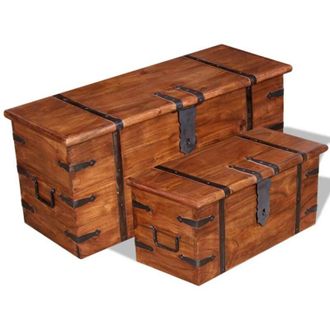 vidaXL Vidaxl - Ensemble de 2 coffres de rangement en bois dacacia massif - Dimensions grande bo&icirc;te 83x33x37 cm - Finition miel et palissandre
