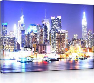 Lightbox Multicolor | LED Leinwandbilder | New York City Skyline | 100x70 cm | Front Lighted