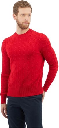 Brooks Brothers Homme, Pulls, Rouge, Taille: XL Lambswool Cable Crewneck Knit Sweater
