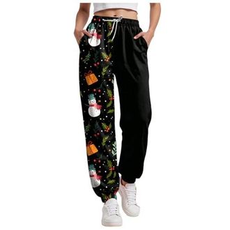 Generic Pantalon de jogging athlétique taille haute pour femme, pantalon dentraînement sur le thème de Noël, pantalon dentraînement avec poches et cordon de s