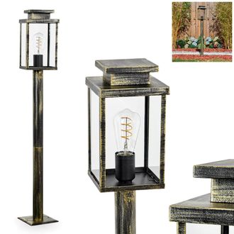 HOFSTEIN Wegeleuchte Tieva, Au&szlig;enwegeleuchte aus Metall/Glas in Schwarz/Gold/Klar, moderne Wegelampe im Antik/Landhaus/Vintage/Retro-Design f&uuml;r Garten, Au&szlig;enbe