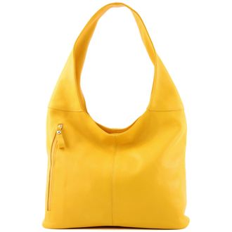 modamoda.de T155 Damen Leder Shopper Schultertasche Large handmade in Italy, Farbe:Sonnengelb