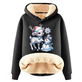Generic Sweat à capuche de Noël pour femme avec doublure en polaire, sweat à capuche pour femme, manches longues, sweat-shirt à capuche décontracté et chaud, 