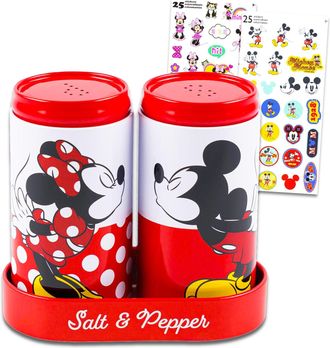 Disney Mickey Mouse Küchenzubehör - Mickey und Minnie Küchenzubehör-Set enthält rote Mickey und Minnie Salz- und Pfefferstreuer plus Aufkleber, Mickey und Mi