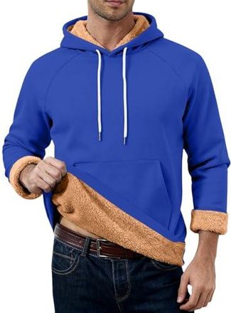 Generic Sweat &agrave; capuche pour homme - Cordon de serrage - T-shirt &agrave; manches longues - Couleur unie - Sweat &agrave; capuche doubl&eacute; - Confortable - Pull en polaire d&eacute;c