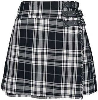 Black Premium by EMP Femme Kilt Court &agrave; Carreaux Noirs et Gris XL