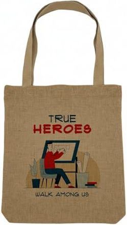 Fabulous Sac Shopping Tote Bag Aspect Lin - True Heroes - Architect Profession Sac de Courses Toile Epaisse 360g Beige Naturel Cabas Port&eacute; Epaule Solide Imprim