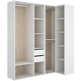 Dmora Gro&szlig;er Kleiderschrank Onyok, Schlafzimmerm&ouml;bel, Schrank, Garderobe, 183x85 h205 cm, Wei&szlig; und Eiche - Dmora