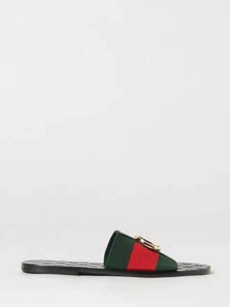 Gucci Sandales plates en toile &agrave; monogramme GG et d&eacute;tail Web ray&eacute;
