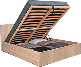 Weber Industries LIT COFFRE MADRID 160 X 200 CM AVEC TETE DE LIT ET SOMMIER CHENE BLANCHI