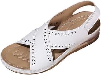 Generic Sandales compens&eacute;es &agrave; bout ouvert pour femme - Couleur unie - &Eacute;l&eacute;gantes et confortables - Chaussures orthop&eacute;diques l&eacute;g&egrave;res avec soutien de la vo&ucirc;te pl