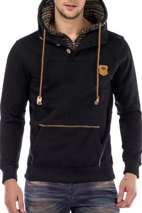 Cipo & Baxx Herren Hoodie Sweatshirt C44200 Schwarz - Stylischer Pullover im Casual Streetwear Look mit Kapuze & K&auml;ngurutasche - Bequemes Oberteil f&uuml;r Alltag & Fr