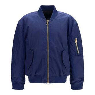 Balmain Nylon Bomberjacke mit gesticktem R&uuml;ckenlogo - - Jackets - Herren - Blau - S