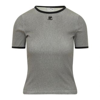 Courr&egrave;ges Signature Contrast T-Shirt - - Tops - Damen - Grau - M