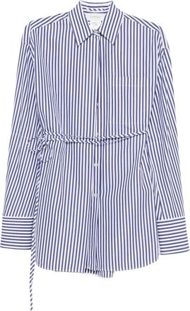 Sportmax Femme, Blouses et Chemises, Bleu, Taille: 38 FR Longue Veste Oversize en Popeline Ray&eacute;e