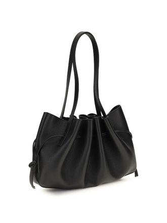 Yuzefi Womens Shoulder Bag Scallop Black Calf Leather