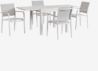 Sklum Set aus rechteckigem Tisch 90-180x90 cm ausziehbar aus Starmi-Aluminium und 4 stapelbaren Archer-Aluminium-Gartenst&uuml;hlen Gardenia Wei&szlig;
