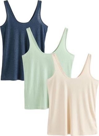 Next Débardeur côtelé, lot de 3 Navy/Sage/Cream 40