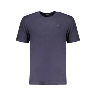 Guess Homme, Tops, Bleu, Taille: 2XL T-shirt en Coton Bleu avec D&eacute;tail en Textile