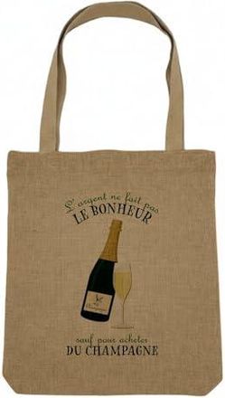 Fabulous Sac Shopping Tote Bag Aspect Lin - Champagne - Largent ne Fait Pas le Bonheur Lifestyle Luxe Sac de Courses Toile Epaisse 360g Beige Naturel Cabas Por