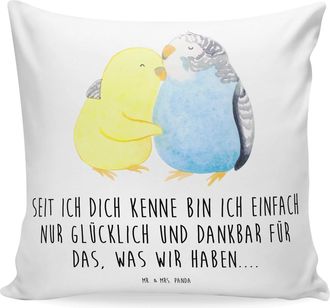 Mr. & Mrs. Panda Kissen Wellensittich Liebe - Geschenk, Ehefrau, Nähe, Heiraten, Kissenhülle 40x40, Vögel, Umarmen, Umarmung, Sofakissen, Ehemann