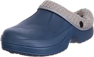 Brandsseller Sabots dhiver pour homme avec insert en tricot et doublure en fourrure chaude, bleu marine, 42 EU