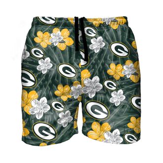 Foco Herren Floral Hawaiian Tropical Swim Suit Green Bay Packers NFL Hibiscus Badehose - L, Hibiskus, Large