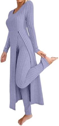 Generic 2026 Femme Ensembles Pantalon 2 Pieces D&eacute;contract&eacute;e Loungewear Manches Longues Tricot&eacute; Top et Leggings Ensemble Casual Outfit Set Jogging Tenue De Spo