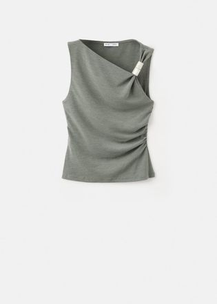Mango Top asym&eacute;trique fronc&eacute; vert - Femme - XS - MANGO