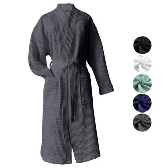 Heimtexland Bademantel Waffelpique Reisebademantel Saunamantel 100% Baumwolle Oekotex leicht schnelltrocknend hautfreundlich f&uuml;r Damen und Herren Typ881 Anthrazit