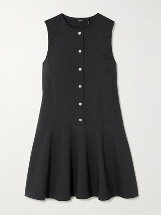 Theory Minikleid Aus Einer Leinenmischung - Schwarz