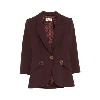 Elisabetta Franchi Femme, Vestes, Brun, Taille: 36 FR Veste en cr&ecirc;pe stretch double &eacute;paisseur
