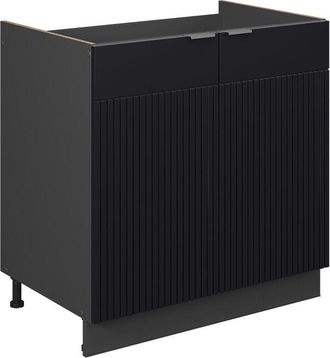 Vicco Meuble bas sous-&eacute;vier Fame-Line, Noir ray&eacute;, 80cm sans PT, Vicco