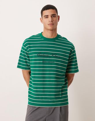 Calvin Klein Jeans T-shirt d&eacute;contract&eacute; en piqu&eacute; &agrave; rayures - Vert