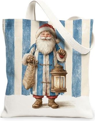 Generic Sac fourre-tout en toile ray&eacute;, design vintage P&egrave;re No&euml;l, sacs de courses l&eacute;gers, r&eacute;utilisables, amusants et festifs avec bandouli&egrave;re respectueuse de l