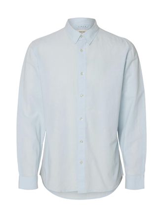 Selected Langarmhemd SELECTED SLHSLIMSUN LS SHIRT CLASSIC D, Herren, Gr. XL, N-Gr, skyway detail:mixed with wei&szlig;, Web, Obermaterial: 71% Baumwolle, 29% Leinen,